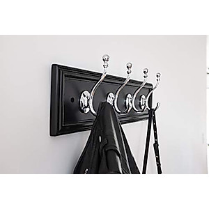 Hickory Hardware Cottage Collection Coat Rack/Hook Rail 4 Coat and Hat Hooks 20 Inch Long Black with Chrome Finish