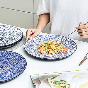 KitchenTour Ceramic Dinner Plates, 10.5 Inch Large Embossed Salad Plates Set of 4, Serving Plates for Dessert, Pasta, Steak, Dishwasher and Microwave Safe