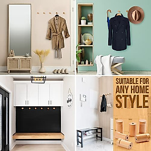 Omsli Wall Hooks, Coat Hooks Wall Mounted, Set of 6 Wooden Wall Hooks for Hanging Hat, Towel, Purse, Clothes, Rustic Coat Hangers for Wall, Boho Wall Decor (Beech Wood )