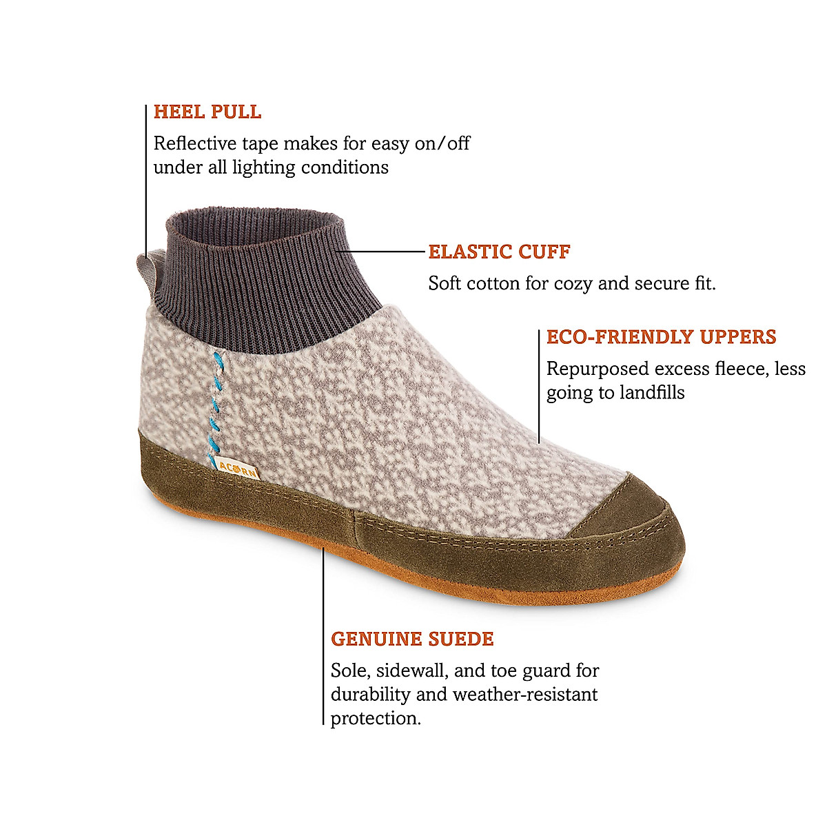 Acorn Unisex Polar Pair Ankle Fleece Slipper Sock, Ash, 9-10 US Women