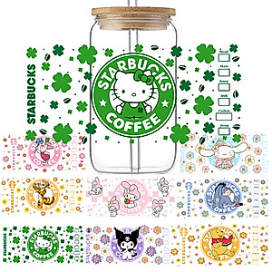 UV DTF Cup Wrap Transfer Stickers for Glass, 8 Sheet Halloween Cartoon Rub on Transfers for Crafting, UV DTF Transfer Waterproof Sticker for Glass Cups Furniture Craft Wood DIY Crafts (Cartoon)