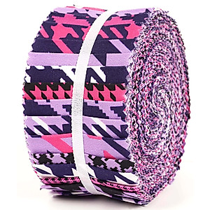 Soimoi 40Pcs Houndstooth Print Cotton Precut Fabrics for Quilting Craft Strips 2.5x42inches Jelly Roll - Purple & Pink