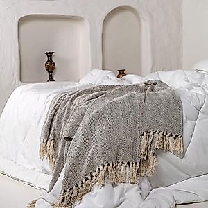 THE ART BOX Brown Throw Blanket for Sofa and Couch Cotton Reversible Chevron Striped Farmhouse Bed Throws Boho Indian Decorative Arm Chair Settee Cover - 50x60 Inches