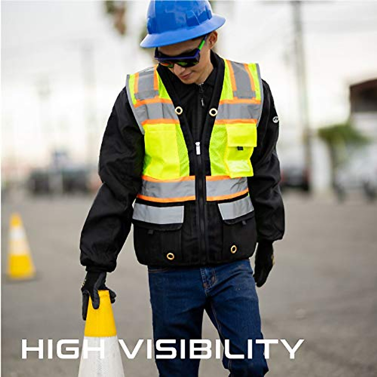Shine Bright Safety Vest - High Visibility with Reflective Straps and Pockets – Premium, Soft, Durable, and Breathable – ANSI CLASS 2 (Size Large, Black)