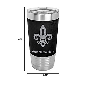 LaserGram 20oz Vacuum Insulated Tumbler Mug, Fleur de Lis, Personalized Engraving Included (Faux Leather, Black)