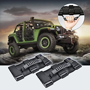 cueclue Pack-2 Auto Grab Handle Set, Roof Handle Strap, Armrest Car Handle Strap, 3 Straps American Flag Design, Compatible with Jeep Wrangler TJ YJ JK, for 1987-2022 Models (Black)