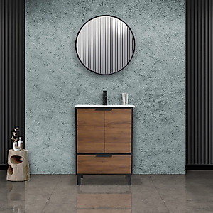 Fine Fixtures Hamilton Bathroom Vanity and Sink, 24 Inch Walnut - ADA Compliant