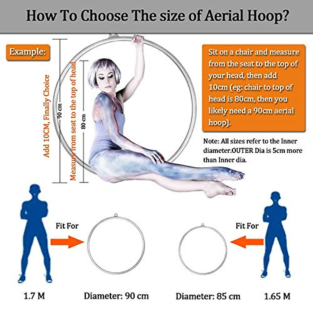 DASKING Aerial Hoop 85cm/90cm Aerial Ring Set Fully Strength Tested 500LBS Single Point Circus Aerial Equipment Yoga Hoop with Accessories and Storage Bag to Carry Yoga Equipment (90CM/25MM)