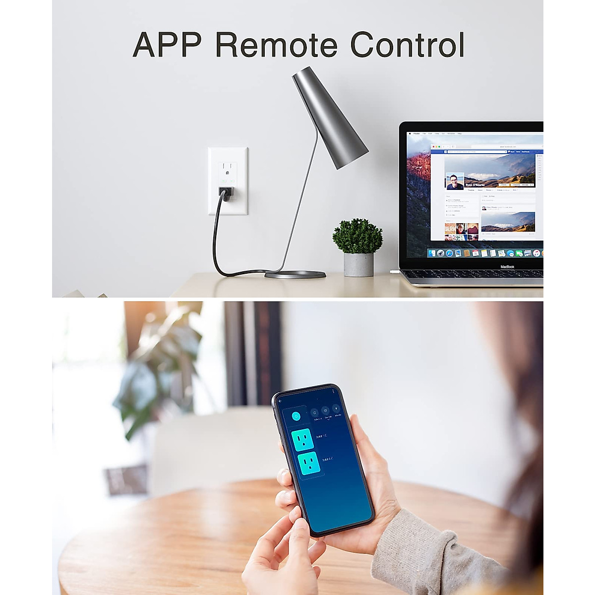 GHome Smart in-Wall Outlet, Home Wi-Fi Outlet Works with Alexa Google Assistant, Energy Monitor, APP Control, FCC Certified, Surge Protection Tamper-Resistant Wall Receptacle, 2.4GHz Wi-Fi Only, 15A