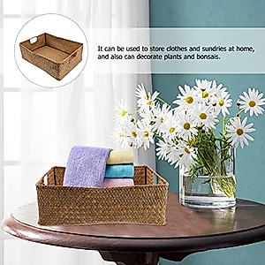 Bathroom Storage Baskets Wicker Baskets with Handles, Seaweed Storage Basket Household Natural Storage Bins Rectangular Wicker Cube for Organizing Closet, Laundry, Home (XL) Storage Baskets