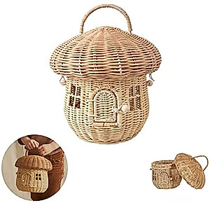 CHADWICK Easter Basket for Kids - 12 Inch Wicker Bunny Basket with Handle & Lid, Mushroom Shape Portable Easter Baskets for Eggs, Candy Storage, Picnic, Desktop Decoration, Party Gifts, Photo Props