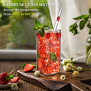 Alipis Glass Water Cup Strawberry Pattern Drinking Cup, Glass Milk Bottle with Straw, Clear Glass Tea Cup Juice Mug for Beverage Beer