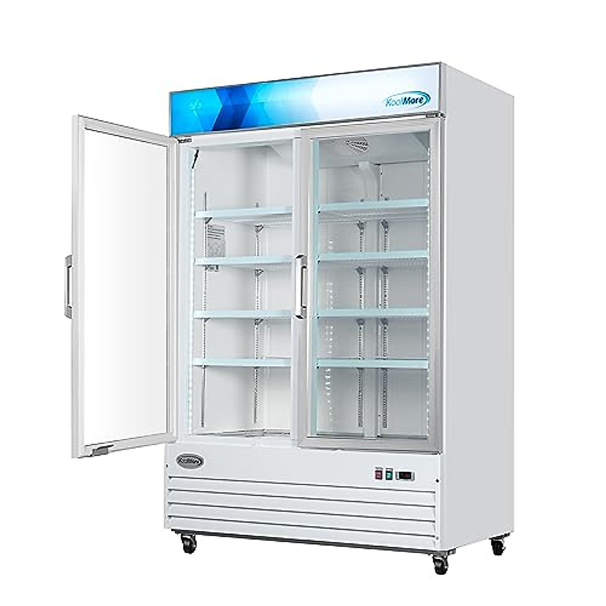 KoolMore MDF-2GD-45C-WH 53 in. Commercial Two Glass Door Display Upright Freezer Merchandiser in White 45 Cu. Ft