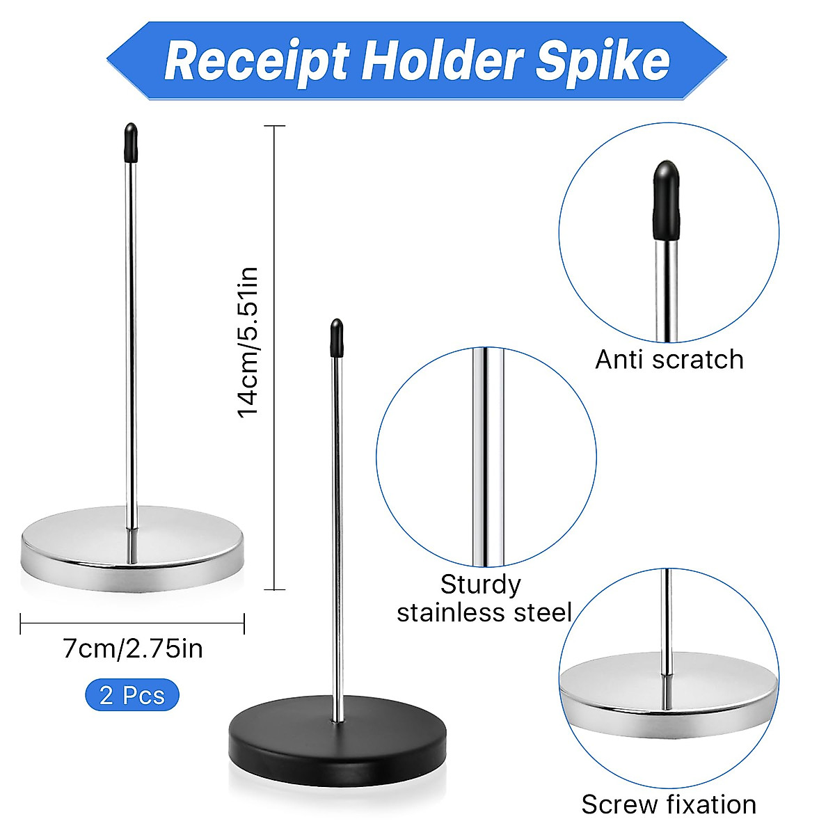 Elesunory 4 Pcs Ticket Holder for Restaurant, Receipt Holder for Restaurant, Keep Orders Organized, 16 in Sliver Aluminum Slide Check Rack and 5.5 in Receipt Spike for Kitchen Office Cafes Bar