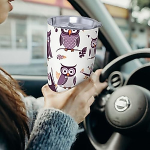 Owl Tree Branches Tumbler with Lid and Straw 20oz Stainless Steel Car Cup for Hot and Cold Drinks, Double Wall Insulated Travel Coffee Mug Reusable Drink Thermos Cup Birthday Gifts