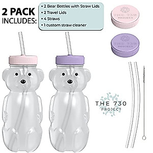 Honey Bear Straw Cup 2-pack with Travel Lid; 8oz straw bear cup for babies, improved lid design; Honeybear baby cup straw; Honey bear bottle cup; Straw learning therapy cup (Cherry Blossom/Unicorn)