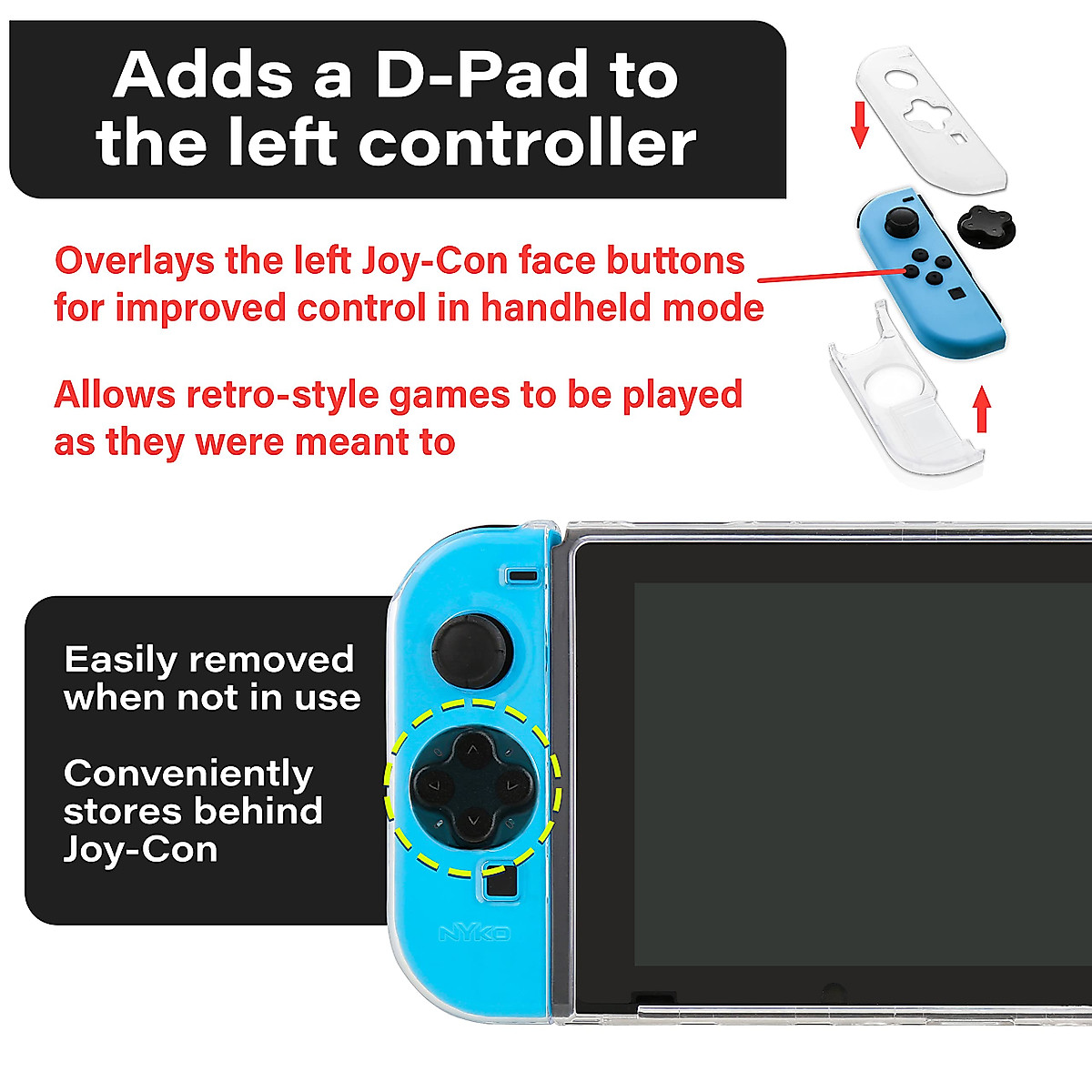 Nyko Dpad Case for Nintendo Switch - Dockable Protective Case with Removable Precise Dpad - Stores up to 3 Games, Drop Protection, Game Storage, and Ergonomic Design.