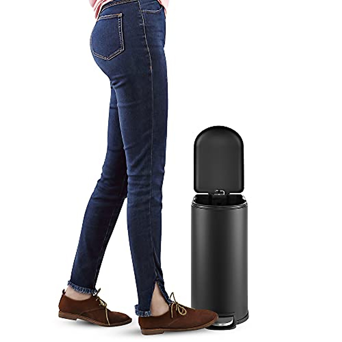 happimess HPM1009B Roland Mini 2.6-Gallon Step-Open Trash Can with Soft-Close Lid, Modern, Minimalistic, Fingerprint Proof for Home, Kitchen, Laundry Room, Office, Bedroom, Bathroom, Black