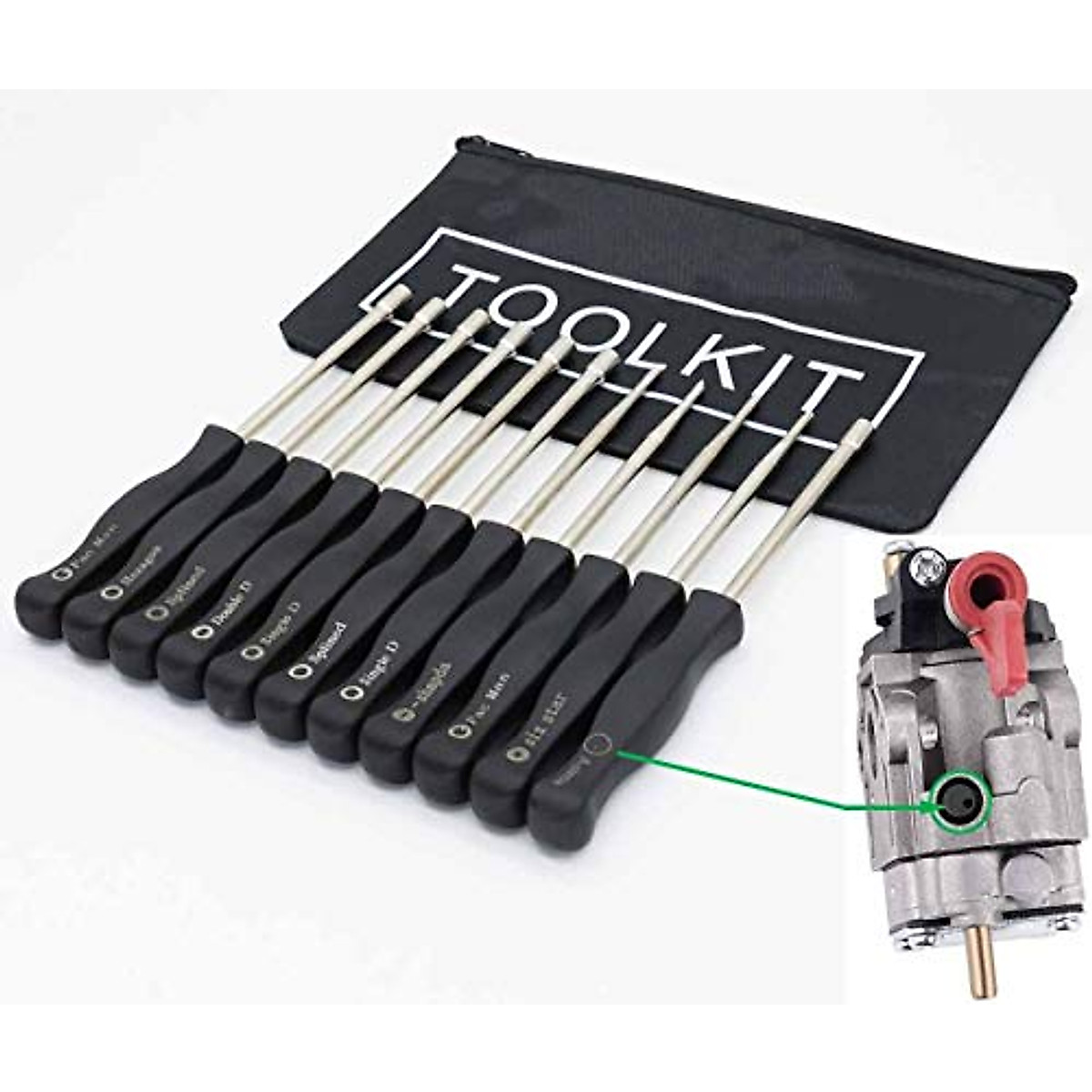 11 Pcs Carburetor Adjustment Tool Screwdriver Kit for Common 2 Cycle Carburator Adjusting Small Engine Carb Tune up Adjusting Tool, Carburetor Adjuster Tool - Carb Tool Kit (band black Tool bag)