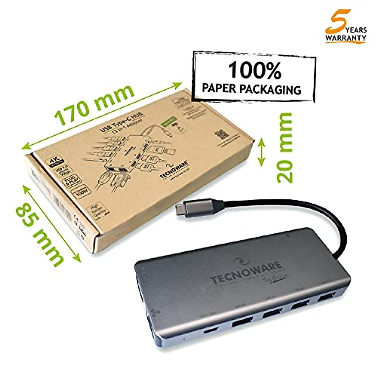 Tecnoware Hub USB Type-C, 13 in 1 Adapter, Compatible with MacBook, Notebook, iPad, Windows, Huawei ecc. 13 Ports: USB 2.0/3.0, USB Type-C, Ethernet, HDMI 4K, Card Slot SDXC, Micro SD, Jack Audio.