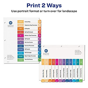 Avery Monthly Dividers for 3 Ring Binders, Customizable Table of Contents, Multicolor Tabs, 6 Sets (11830)