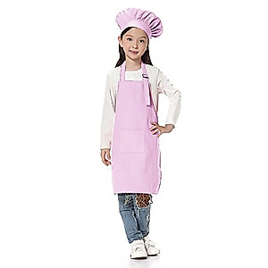 TopTie Kids Apron and Chef Hat Set, Adjustable Cotton Child Cooking Kitchen Apron, S-XXL-light pink-S