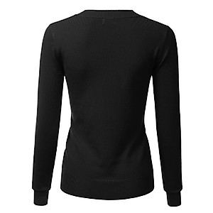 LALABEE Women's V-Neck Long Sleeve Soft Basic Pullover Knit Sweater Black L