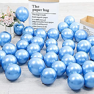 100pcs 5inch Tiny Blue Silver Chrome Metallic Latex Balloons for Birthday Party Bridal Baby Shower Engagement Wedding Party Decorations (Blue Silver)