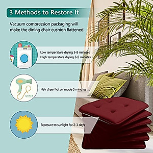 HARBOREST Chair Cushions for Dining Chairs 6 Pack - Memory Foam Seat Cushions for Kitchen Chairs, U-Shaped Non-Slip Chair Pads for Dining Chairs Set of 6, 17" x 16" x 1.5", Burgundy