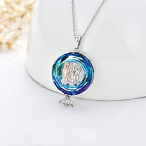 MONGAS Mermaid Necklace 925 Sterling Silver with Crystal Mermaid Sister Christmas Jewelry Gifts for Women
