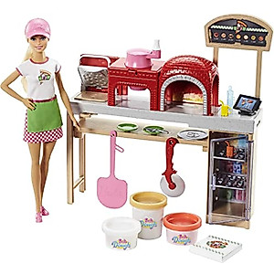 Barbie Pizza Chef Doll & Playset, Toy Oven & Counter with Sliding Conveyer Belt, Molds, 3 Dough Colors & Accessories (Amazon Exclusive)