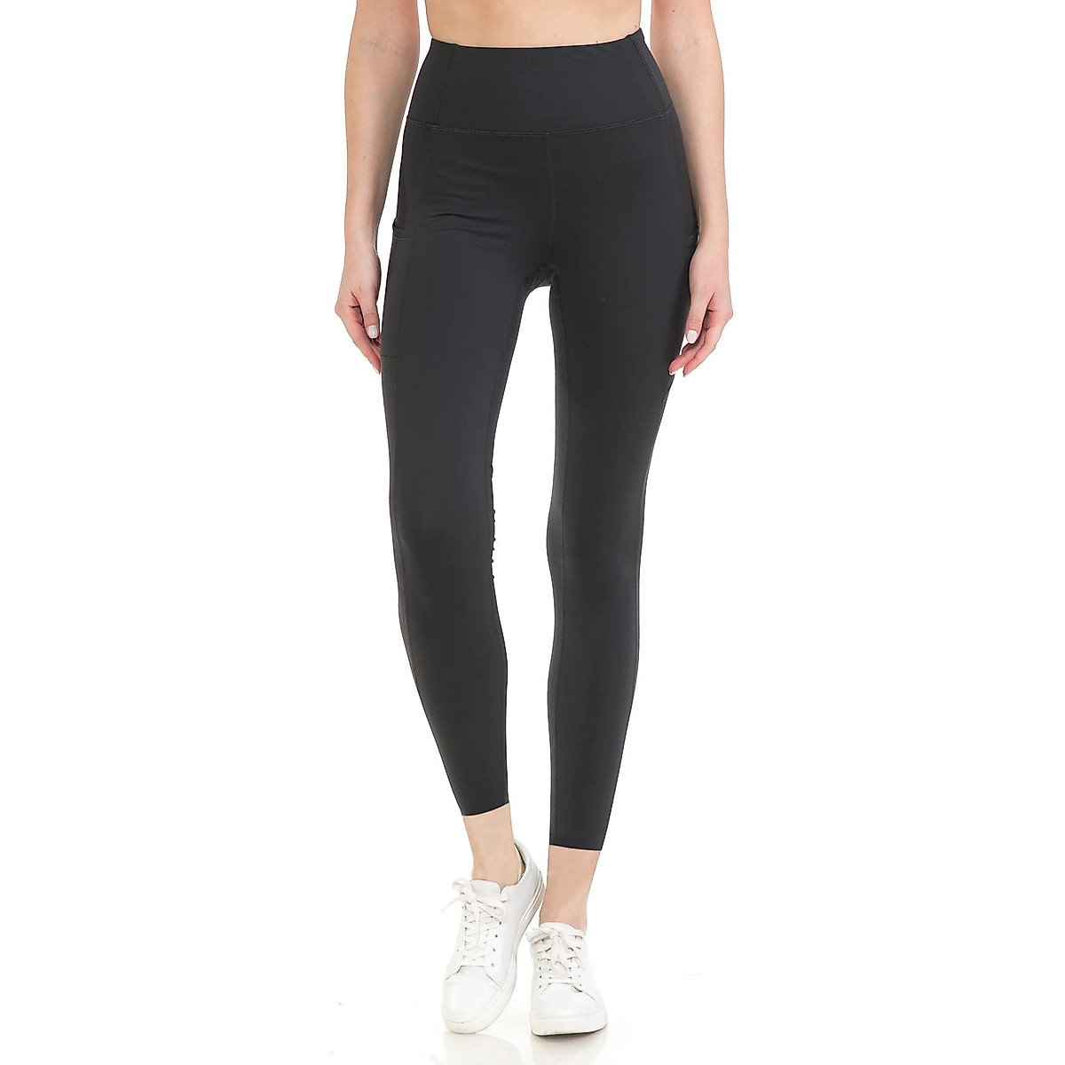 Leggings Depot High Waist 7/8 Leggings Workout Yoga Pants with Pockets (Black, Medium)