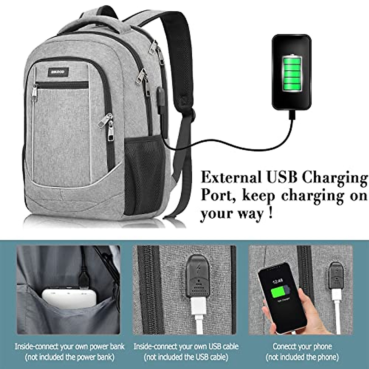 BIKROD Travel Laptop Backpack for Men and Women, Backpack for School Teen Boys and Girls, Student Bookbag 15.6 inch Laptop Compartment with USB Charging Port and Anti theft Poket, Grey