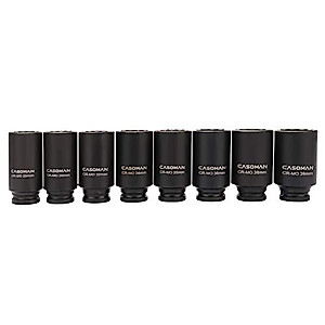 CASOMAN 1/2-Inch Drive Deep Spindle Axle Nut Impact Socket Set,12 Point, Metric, CR-MO, 29,30 32 34 35,36,38,39mm 8 Piece 1/2" Heavy Duty Impact Socket Set