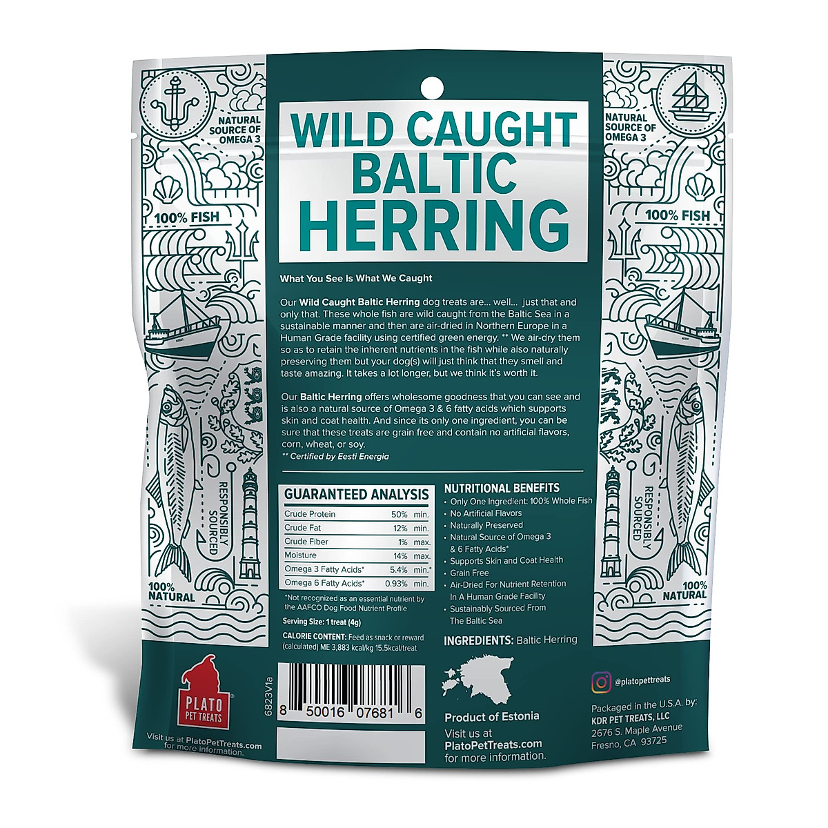 PLATO Baltic Fish Dog Treats Variety Pack, (1) Sprat 3oz and (1) Herring 3oz, 6oz Total