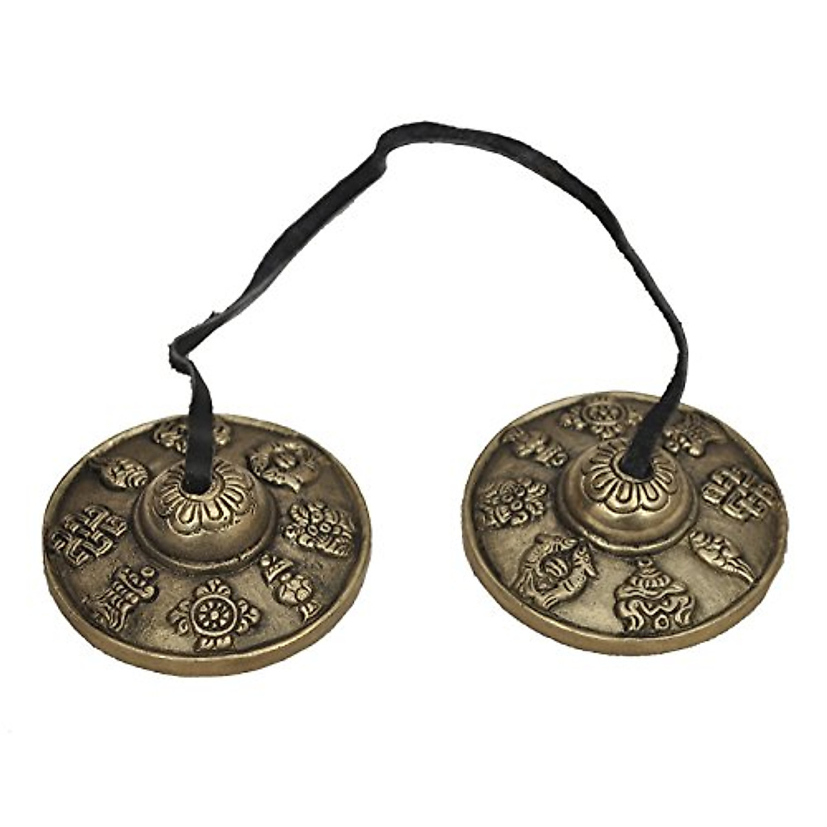 Dharma Store - Tibetan Tingsha Cymbals - 6.2 cm - 8 Lucky Symbols Embossed