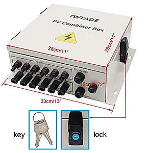 TWTADE Metal Solar Combiner Box,6 String PV Combiner Box with LED 15A Rated Current Fuse and 63A Air Circuit Breaker & Surge Protective Device,for On/Off Grid Solar Panel System
