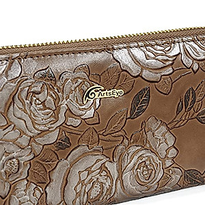 ArtsEye Rose Collection Genuine Leather Zip Wallet Clutch (Grey)
