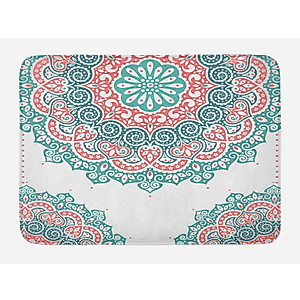 Ambesonne Oriental Bath Mat, Soft Colored Mandala South Culture Inspired Floral Image, Plush Bathroom Decor Mat with Non Slip Backing, 30.2" x 20", Turquoise Coral Teal
