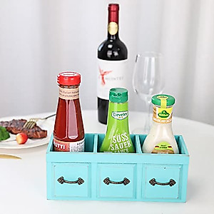 Wood Kitchen Storage Box for Storing Tableware Seasoning Tea Bags Coffee Bags Snacks Candy 3 Separate Parts of Wooden Pencil Pen Holder for Home Office Study Organizer Decoration (Blue)