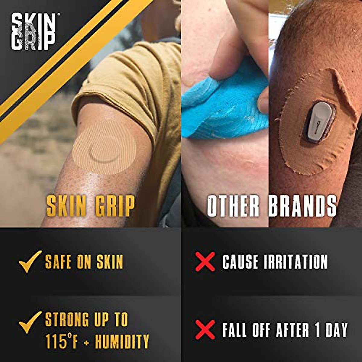 Skin Grip Adhesive Patches for Freestyle Libre 2 – Waterproof & Sweatproof for 10-14 Days, Pre-Cut Adhesive Tape, Continuous Glucose Monitor Sensor Cover – 20 Pack, Tan