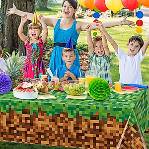 YIDAKO 3Pack Pixel Theme Birthday Tablecloths, Mining Gamer Party Decorations Table Cloth Disposable Plastic Rectangle Table Cover for Miner Video Game Party Supplies,54 X 108 Inch