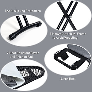 Duwee 13"x38" Ironing Board with Heat Resistant Cover and Thicken Felt Pad, Folding Adjustable Height Large Ironing Board,Heavy Sturdy Legs,Black