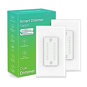 OHMAX Smart Dual Dimmer Switch with Sunrise Sunset Feature, Space Saving, Voice and App Control, Neutral Wire Required, 2 Pack