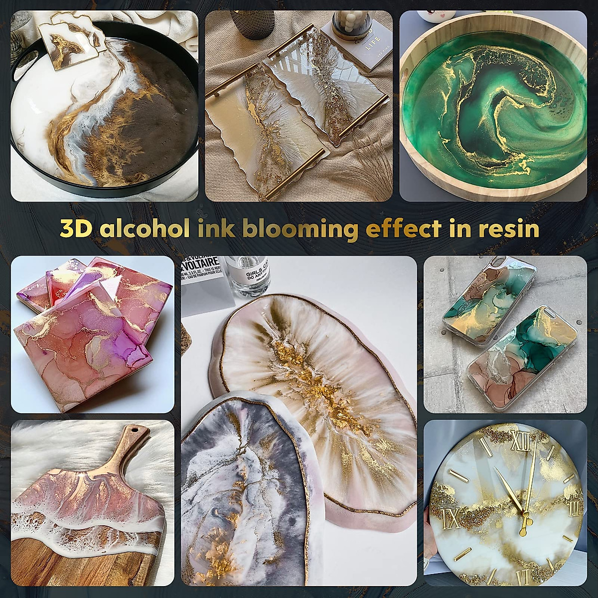 Metallic Alcohol Ink Set - 12 Metal Color Alcohol-Based Resin Inks, High Concentrated Extreme Shimmer with Gemstone Mixatives for Epoxy Resin Petri Yupo Tumbler Cups Fluid Art Painting (15ml/.5 fl oz)