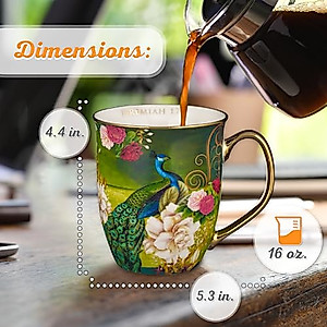 Christian Art Gifts Blue Peacock Ceramic Coffee Mug with Gold Accents – 14 oz. Lead and Cadmium-free Inspirational Scripture Coffee and Tea Mug for Women & Men with Bible Verse: Blessed –Jeremiah 17:7