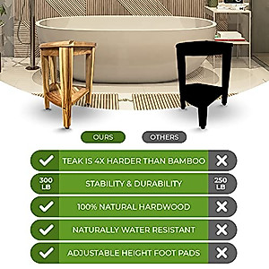 EcoDecors Snazzy Corner Teak Shower Corner Stool 2-Tier Wood Corner Shower Seat Spa Bench with Shelf,18 Inch Corner Stool For Shower in Earthy Teak Finish