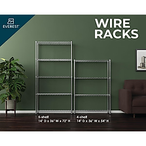 Everest 4-Shelf Shelving Units and Storage, Heavy Duty Storage Shelves (up to 250lbs), Wire Shelving Rack, Chrome Rack Shelf, 14" D x 36" W x 54" H