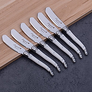 Laguiole By FlyingColors Cheese Knife Butter Spreaders Knife Set. Stainless Steel, White Color Handle, 6 Pieces
