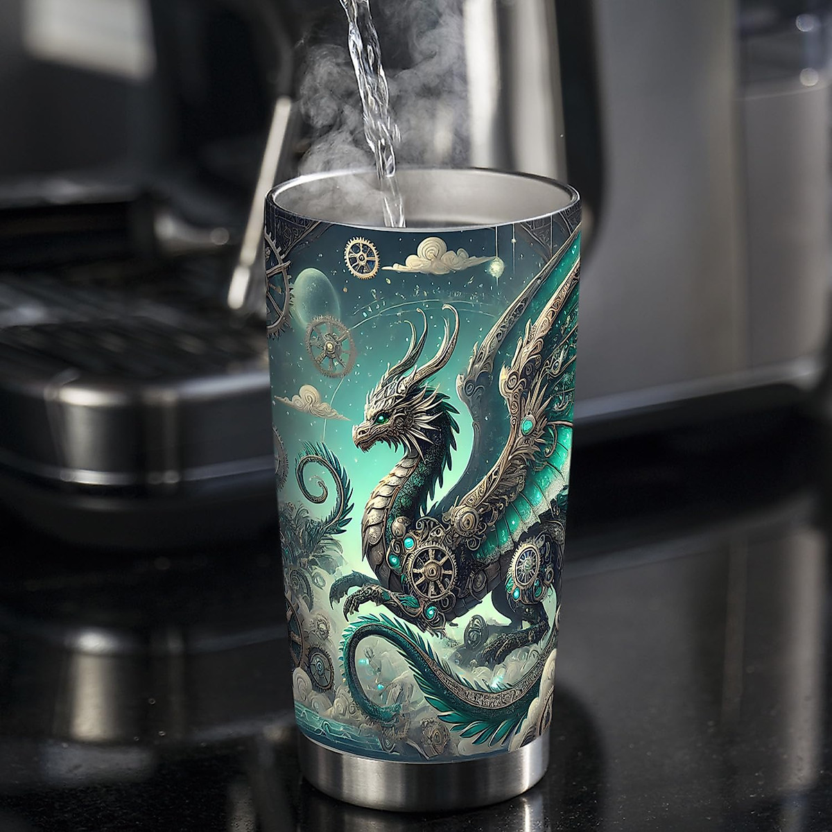 64HYDRO 20oz Steampunk Mechanical Dragon Tumbler, Engineer Mechanic Dragons, Gaming, Gamers Gifts for Dragon Lovers, Stainless Steel Double Wall Vacuum Insulated Coffee Mug, Travel Cup with Lid